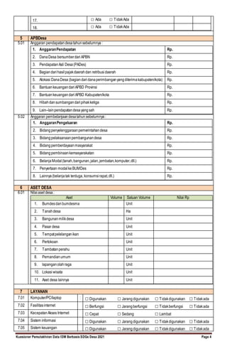 Kuesioner SGDs Desa Insana Barat Tingkat Desa | DOCX