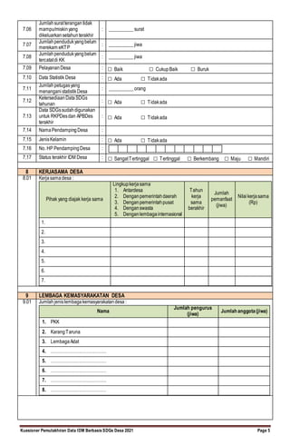 Kuesioner SGDs Desa Insana Barat Tingkat Desa | DOCX