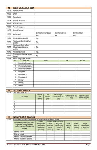 Kuesioner SGDs Desa Insana Barat Tingkat Desa | DOCX
