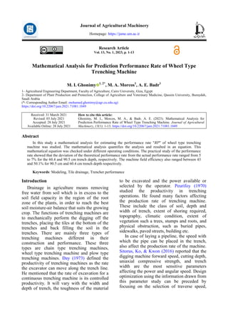 Mathematical Analysis for Prediction Performance Rate of Wheel Type Trenching Machine | PDF