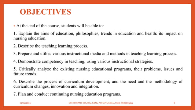 Nursing Education Objectives | PPTX