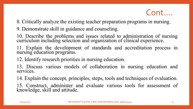 Nursing Education Objectives