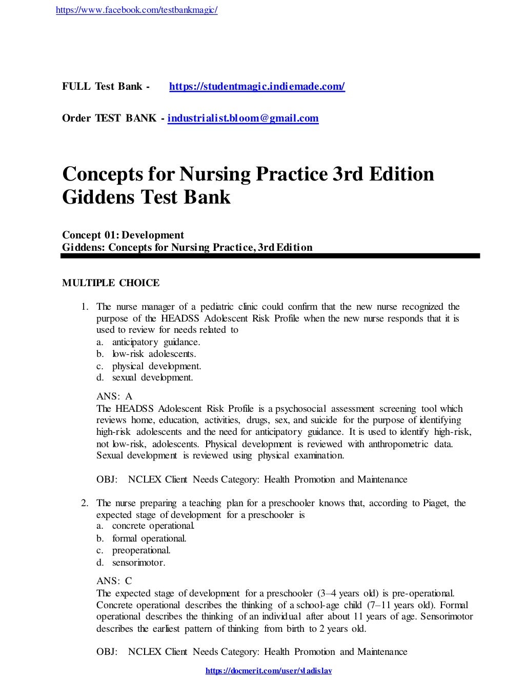 Concepts for Nursing Practice 3rd Edition Giddens Test Bank 01 Concepts for Nursing Practice 3rd Edition Giddens Test Bank 01