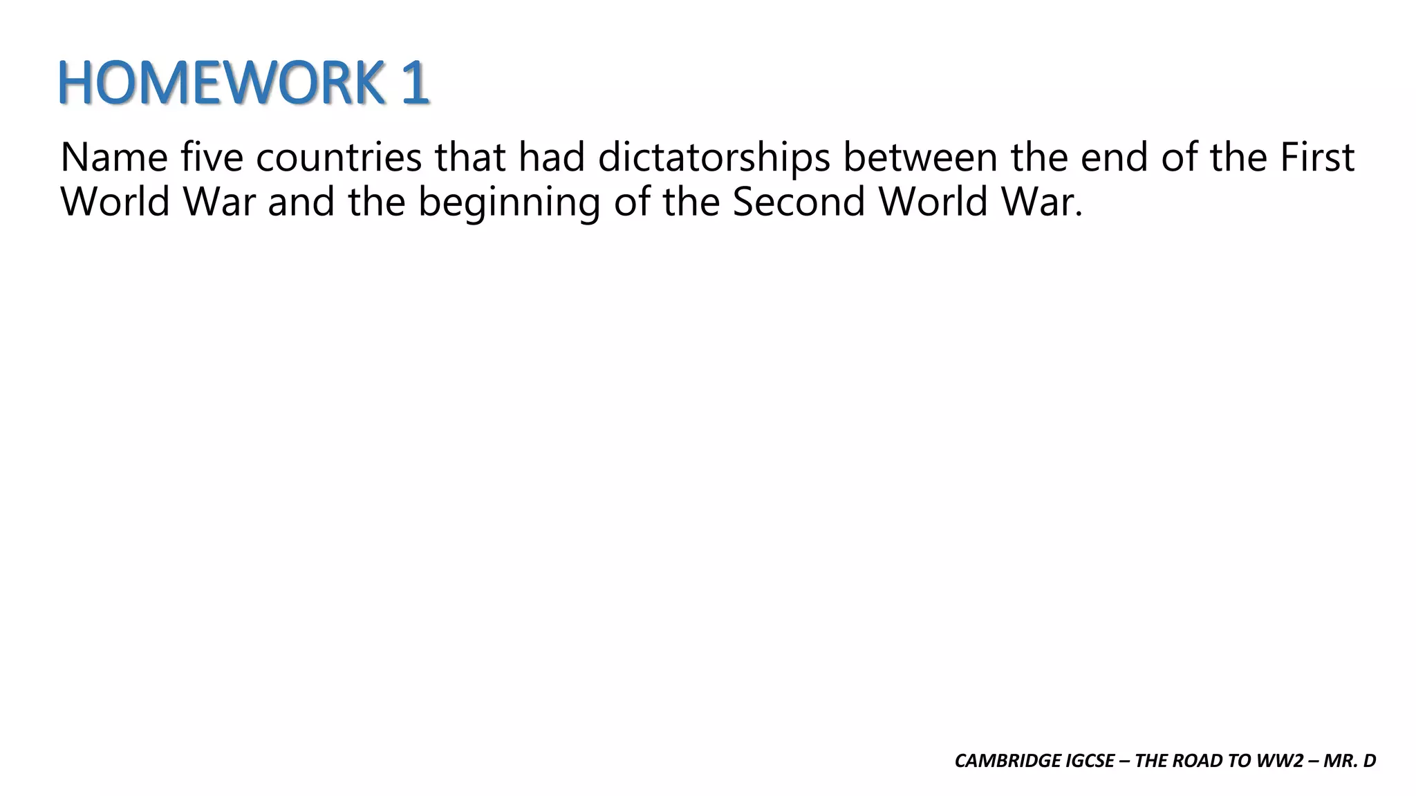 THE ROAD TO WAR 1939 - THE RISE OF THE DICTATORS | PPT