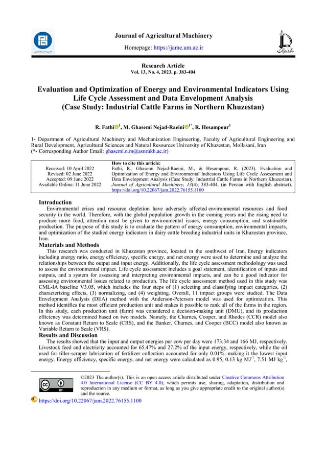Evaluation and Optimization of Energy and Environmental Indicators Using Life Cycle Assessment ...