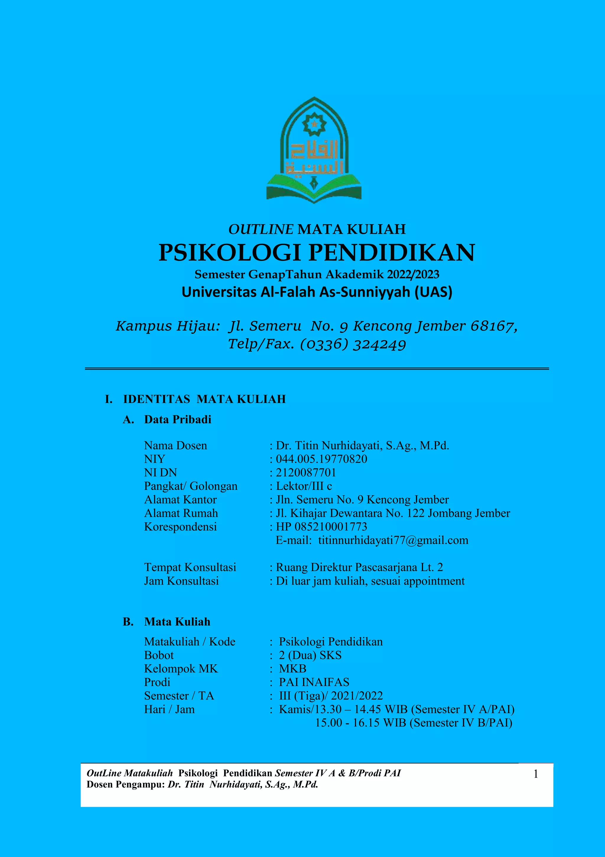 01. Outline Psikologi Pendidikan PAI UAS.DOC