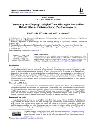 Determining Some Morphophysiological Traits Affecting the Root-to-Shoot ...