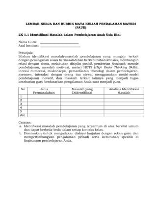 01.BOBOT PENILAIAN, LEMBAR KERJA, DAN RUBRIK MATA KULIAH PENDALAMAN ...