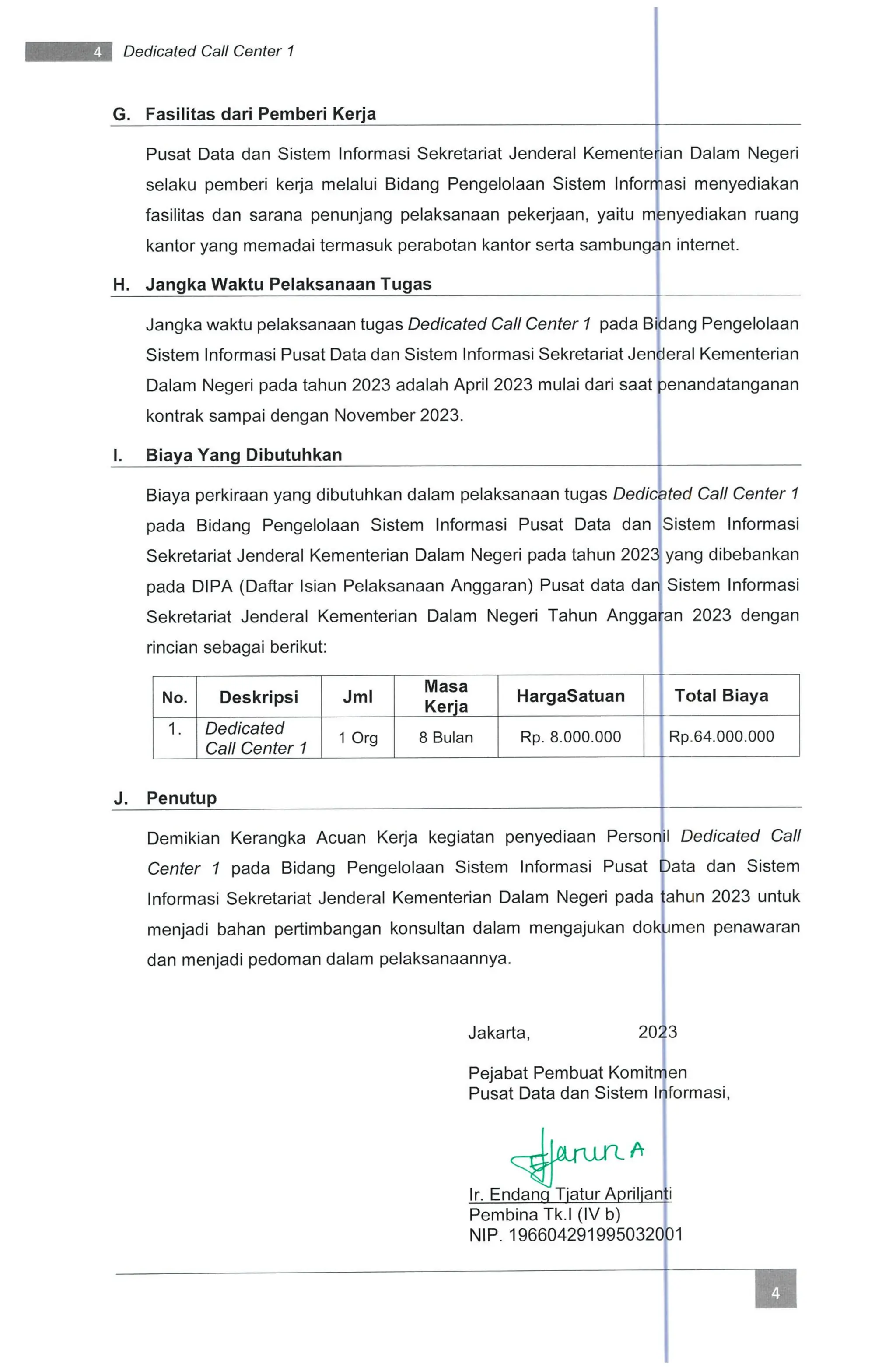 Contoh Kerangka Acuan Kerja Dedicated Call Center | PDF
