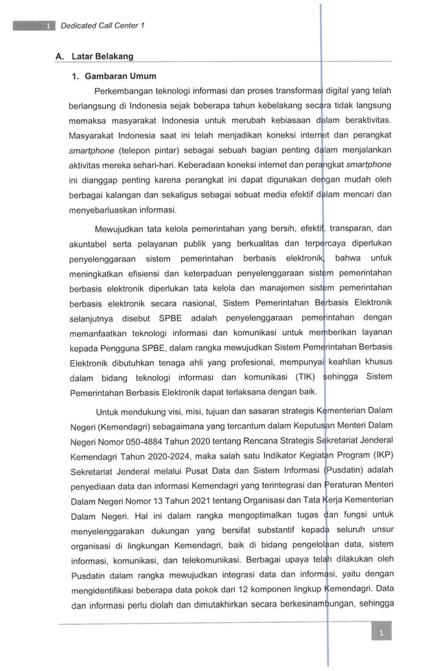 Contoh Kerangka Acuan Kerja Dedicated Call Center | PDF