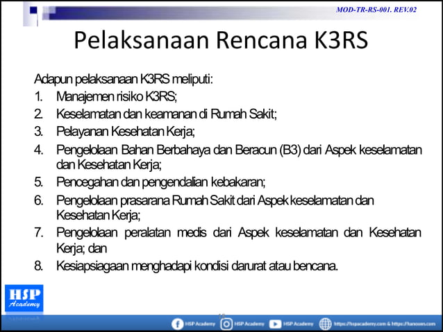 01. Regulasi dan Standar K3 Rumah Sakit. | PPTX