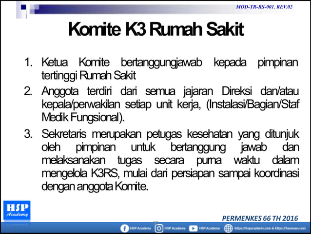 01. Regulasi dan Standar K3 Rumah Sakit. | PPTX