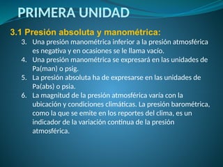 Propiedades fluidos. Presión manométrica y absoluta de fluidos | PPTX