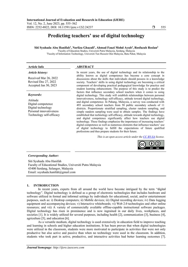 Predicting teachers’ use of digital technology | PDF