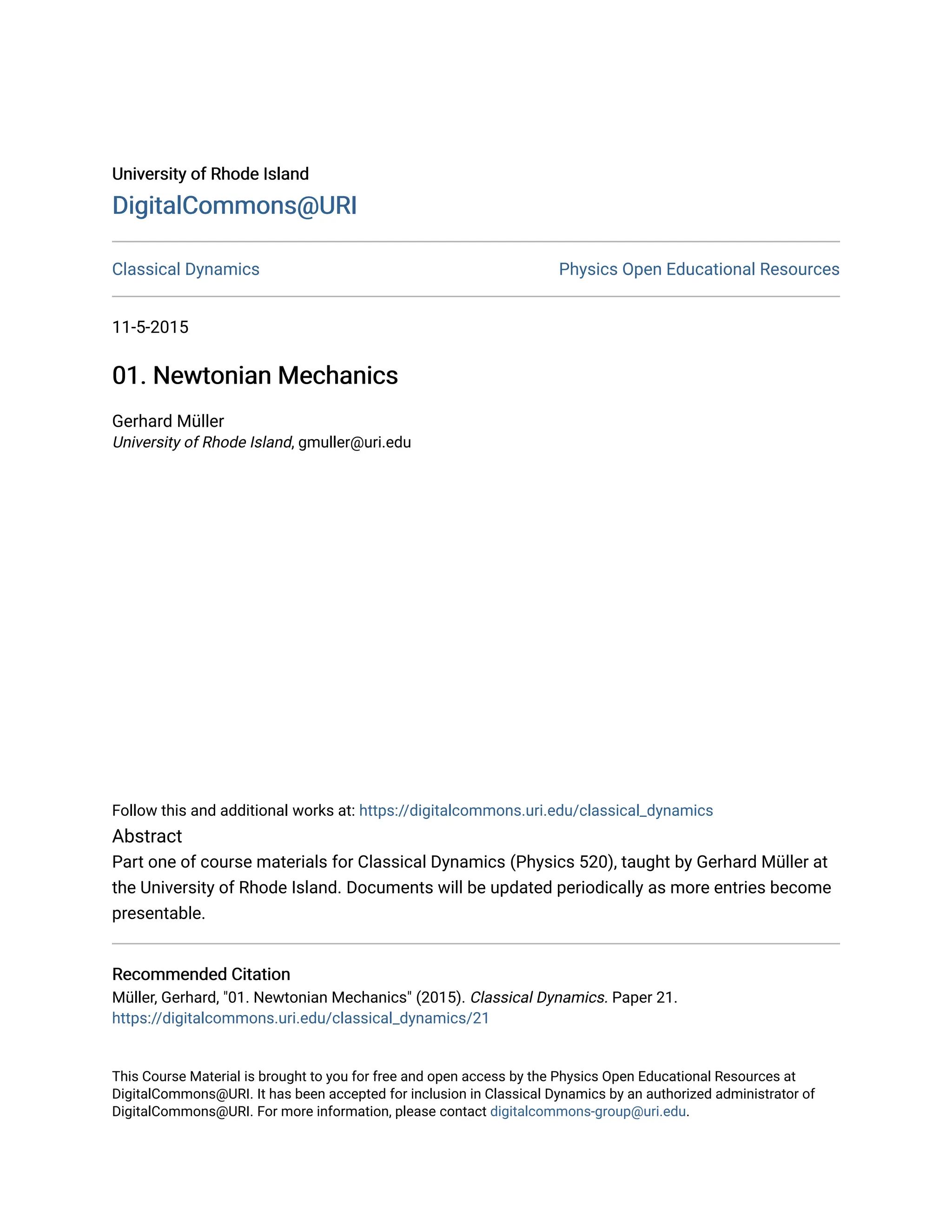 01. Newtonian Mechanics Detailed information | PDF