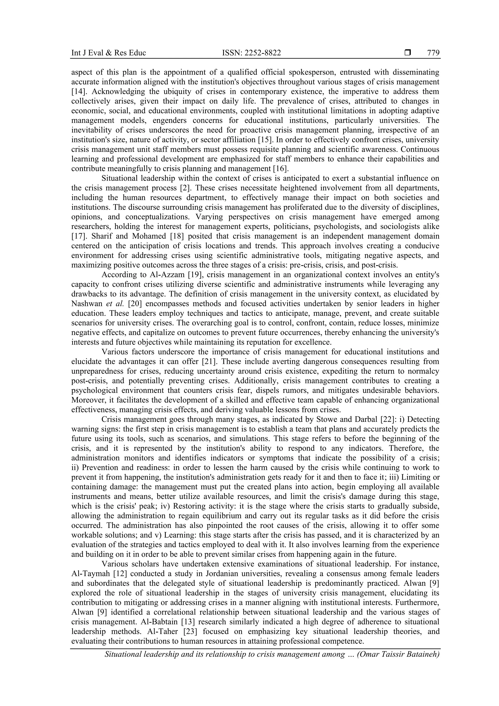 Situational leadership and its relationship to crisis management among ...