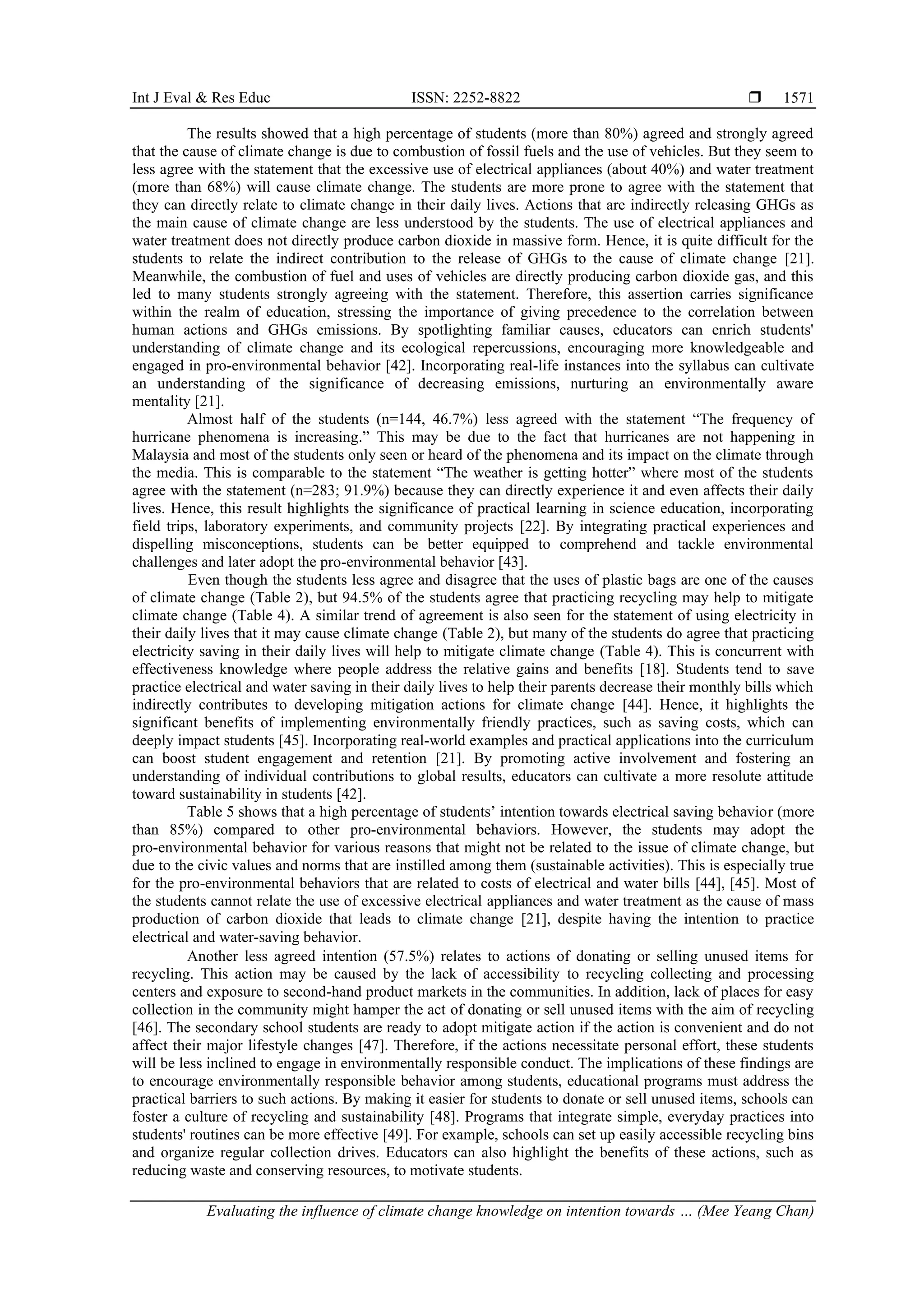 Evaluating the influence of climate change knowledge on intention ...