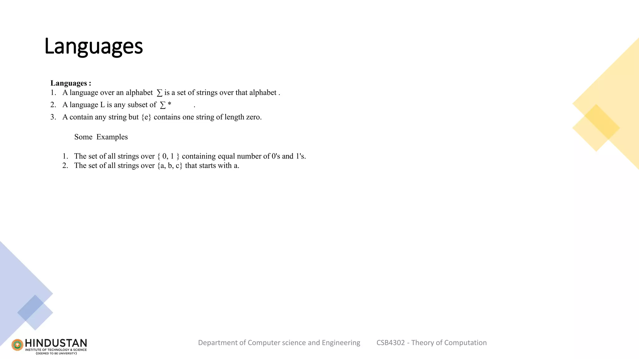 01 Alphabets Strings And Languages Pptx Programming Languages Computing