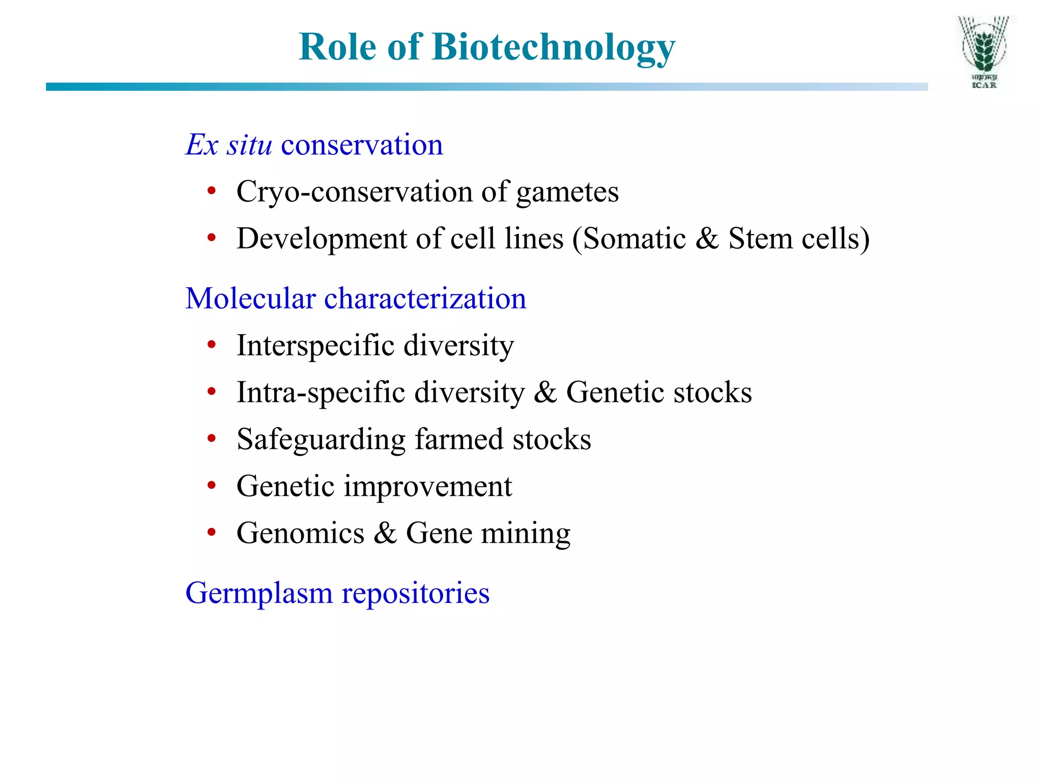 Applications of Biotechnologies in Ex Situ Conservation ...