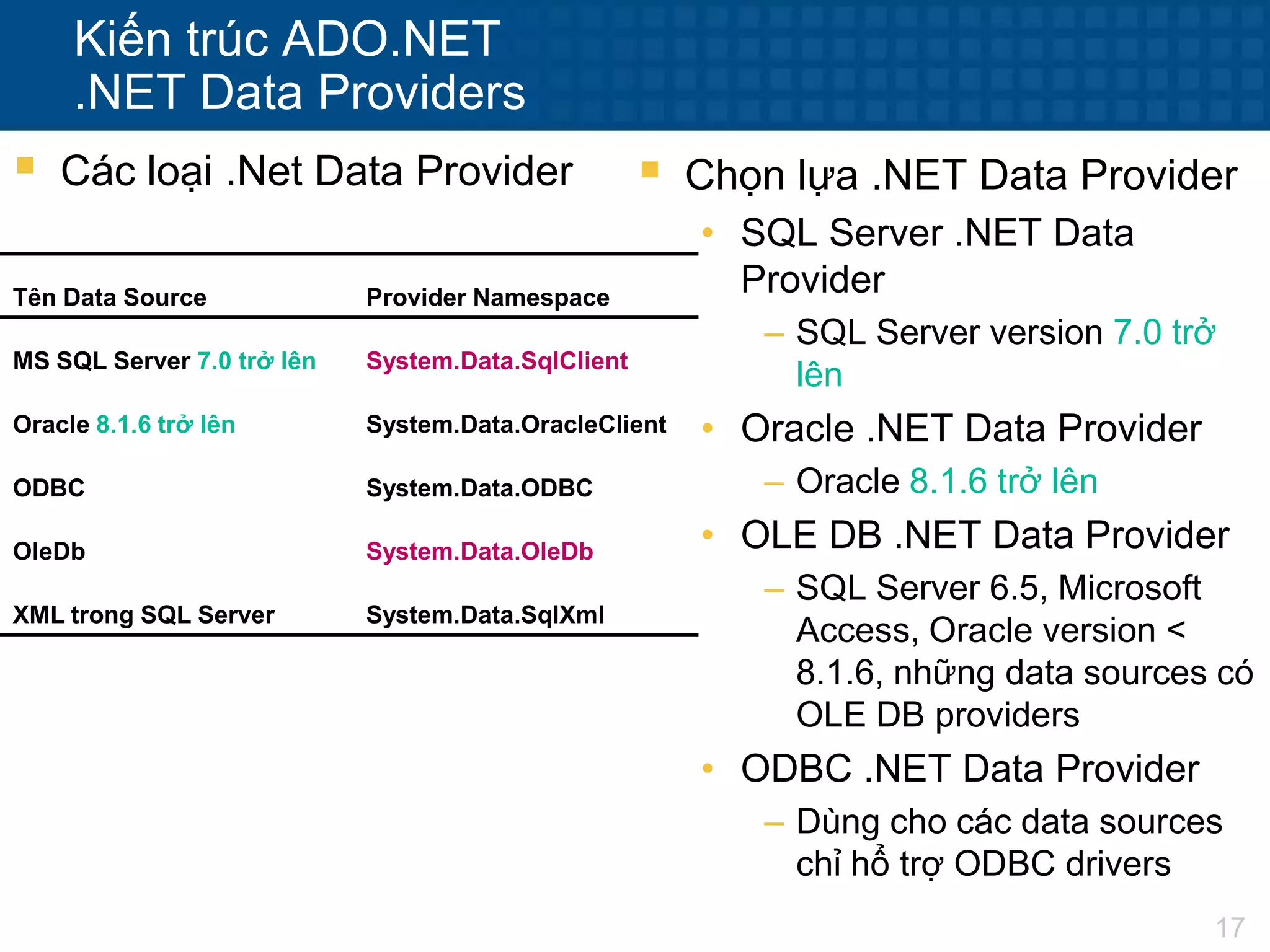 01 chuong 1 - gioi thieu ado.net va ket noi den csdl | PPT