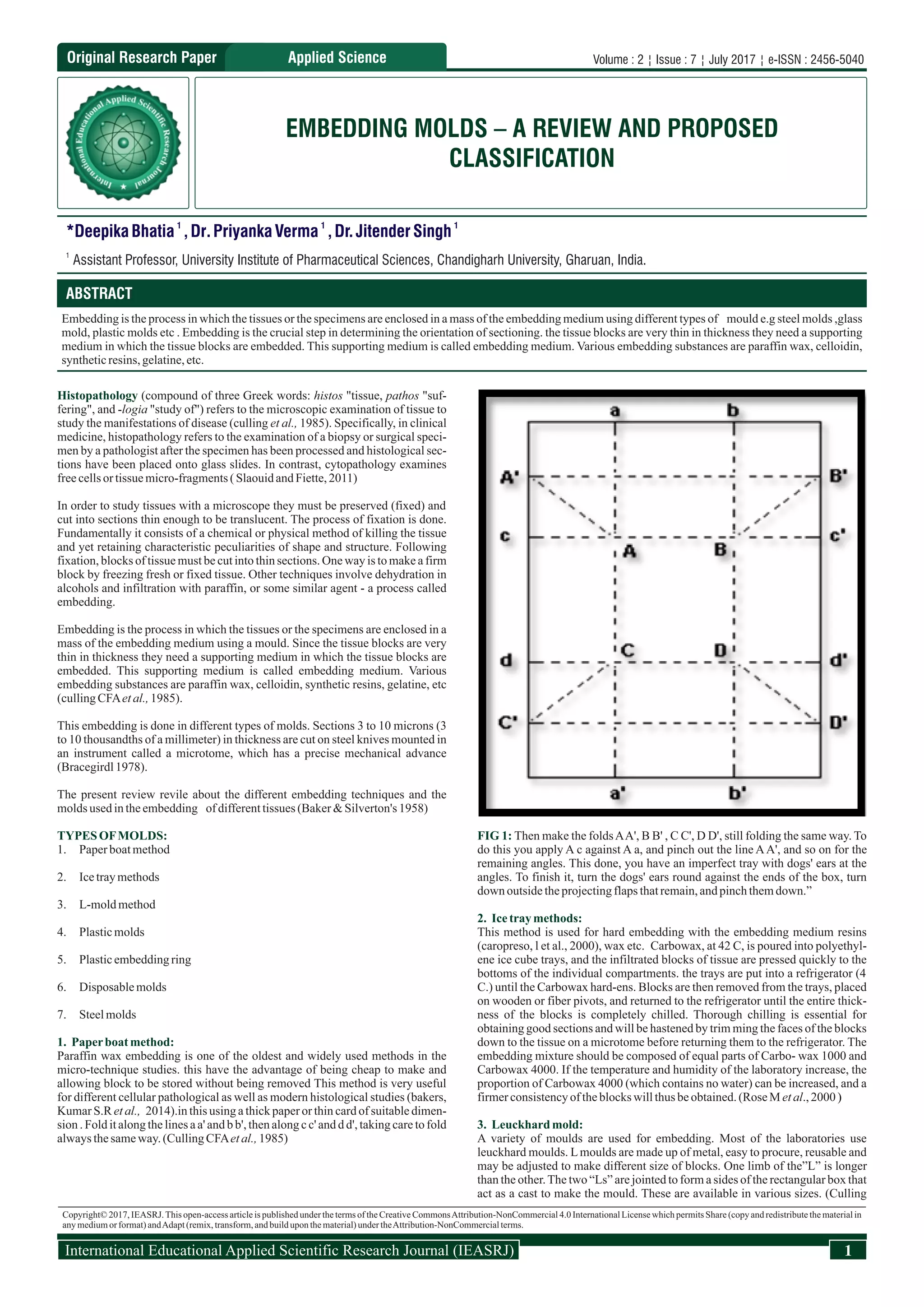 EMBEDDING MOLDS – A REVIEW AND PROPOSED CLASSIFICATION | PDF