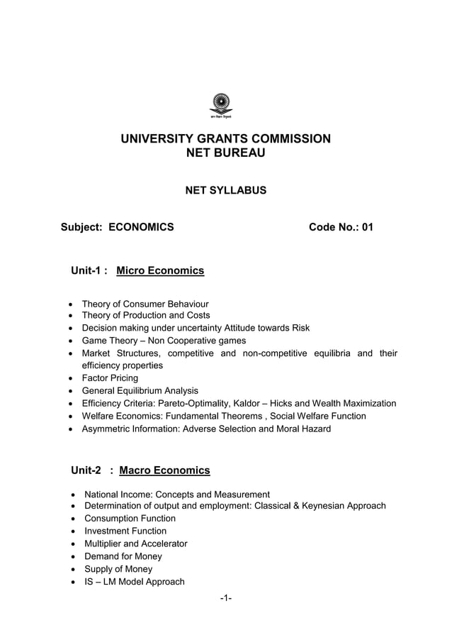 NTA UGC NET JRF - 01 economics-new updated syllabus | PDF | Free Download
