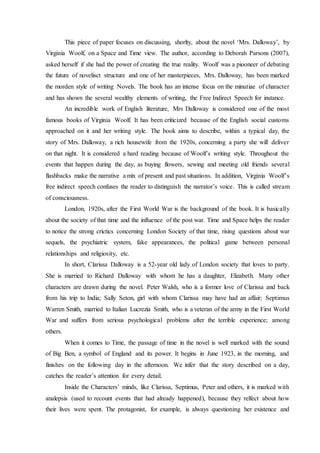 INTERNAL ELEMENTS OF A NOVEL: A SHORT INTERPRETIVE ANALYSIS OF ‘MRS ...