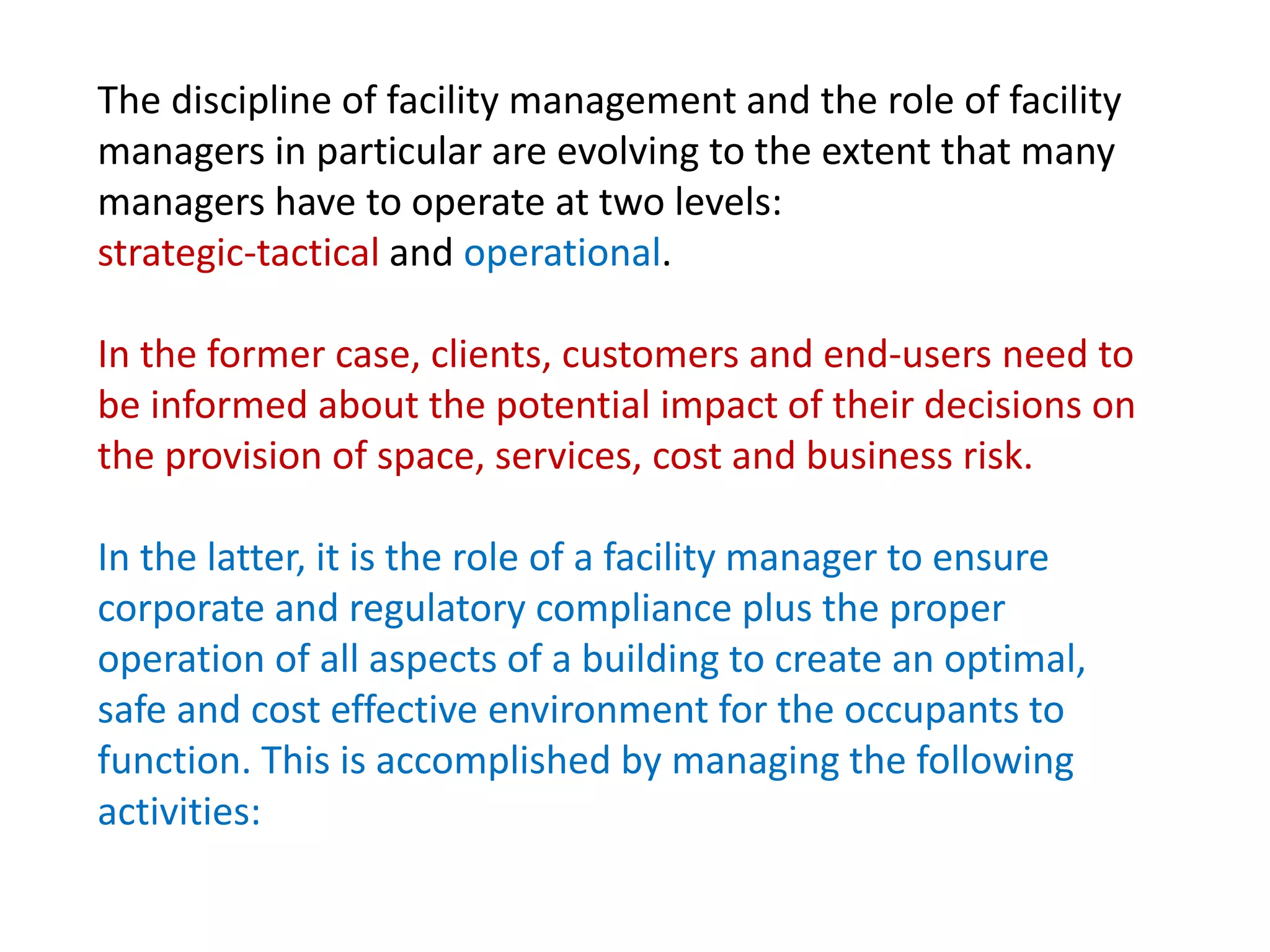 01 facility management definition and scope opt | PDF
