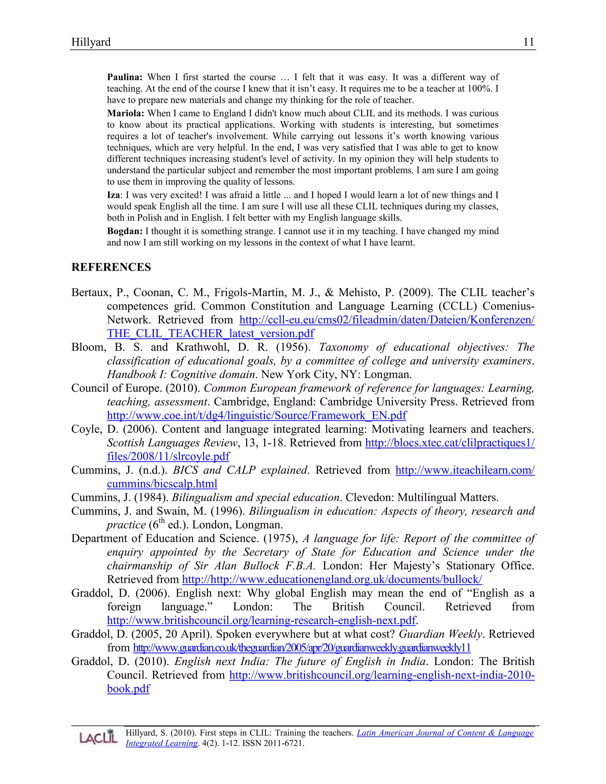 First Steps in CLIL - Training the teachers | DOCX