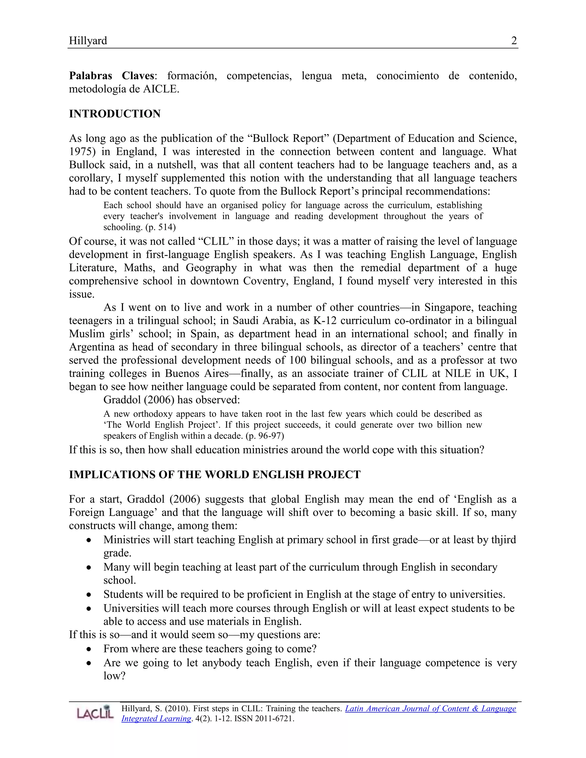 First Steps in CLIL - Training the teachers | DOCX