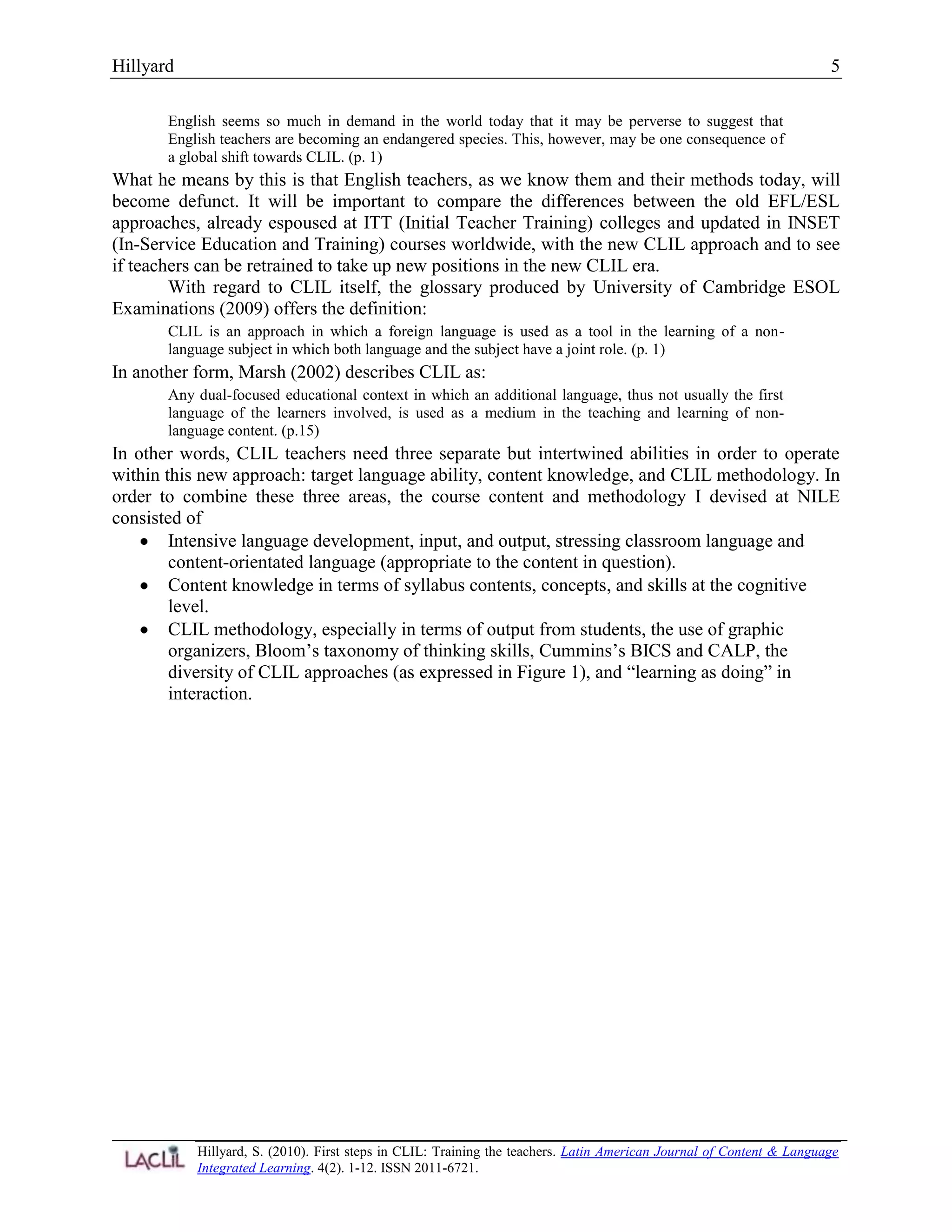 First Steps in CLIL - Training the teachers | DOCX