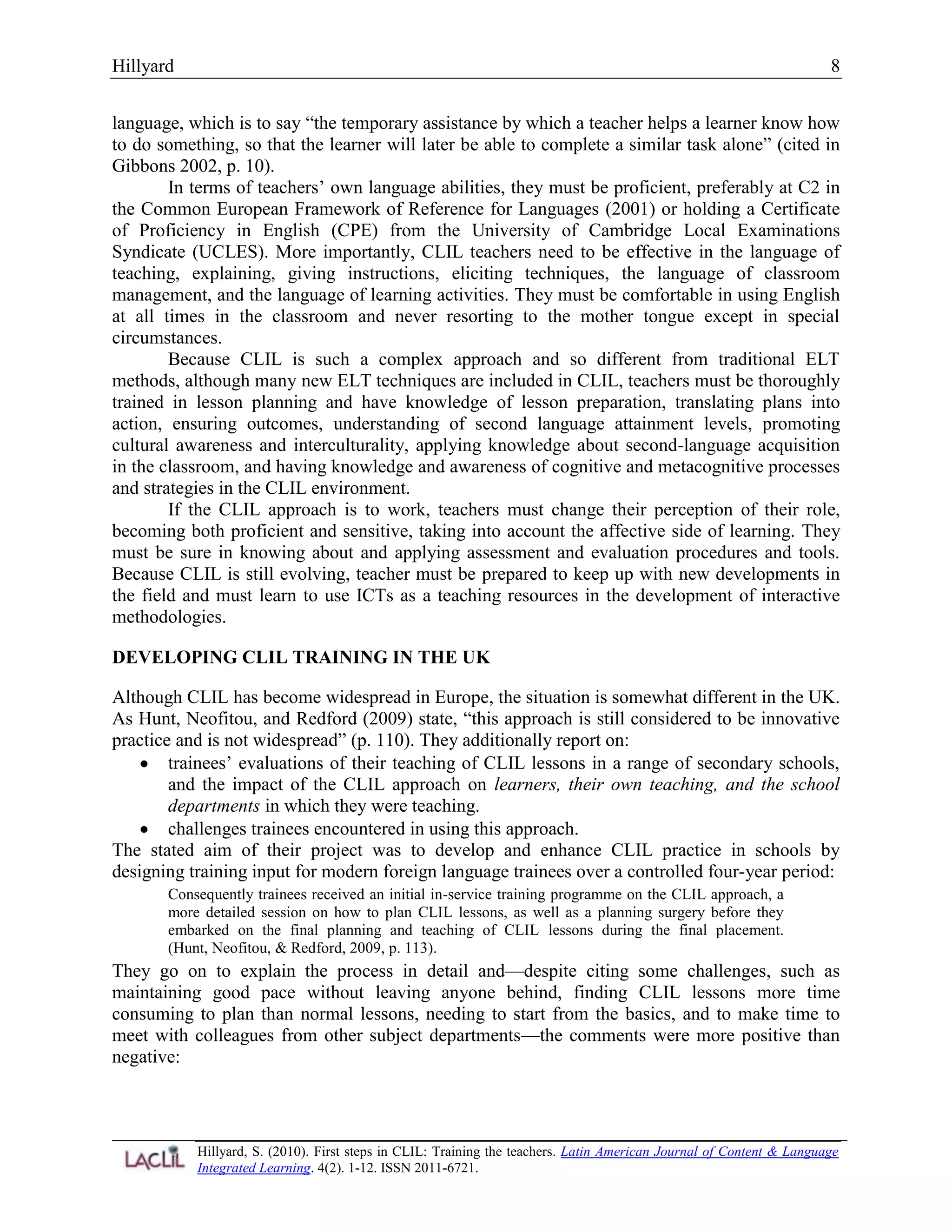 First Steps in CLIL - Training the teachers | DOCX