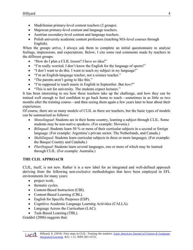 First Steps in CLIL - Training the teachers | PDF