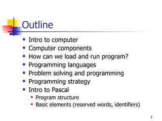 01 intro-computer-pascal | PPT | Programming Languages | Computing