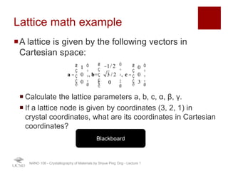 UCSD NANO106 - 01 - Introduction to Crystallography | PDF