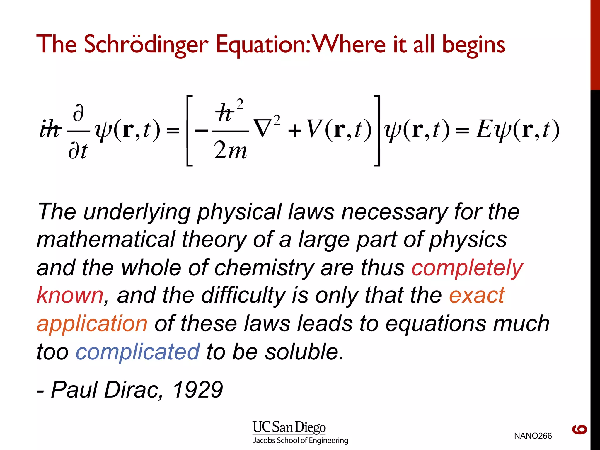NANO266 - Lecture 1 - Introduction to Quantum Mechanics | PDF