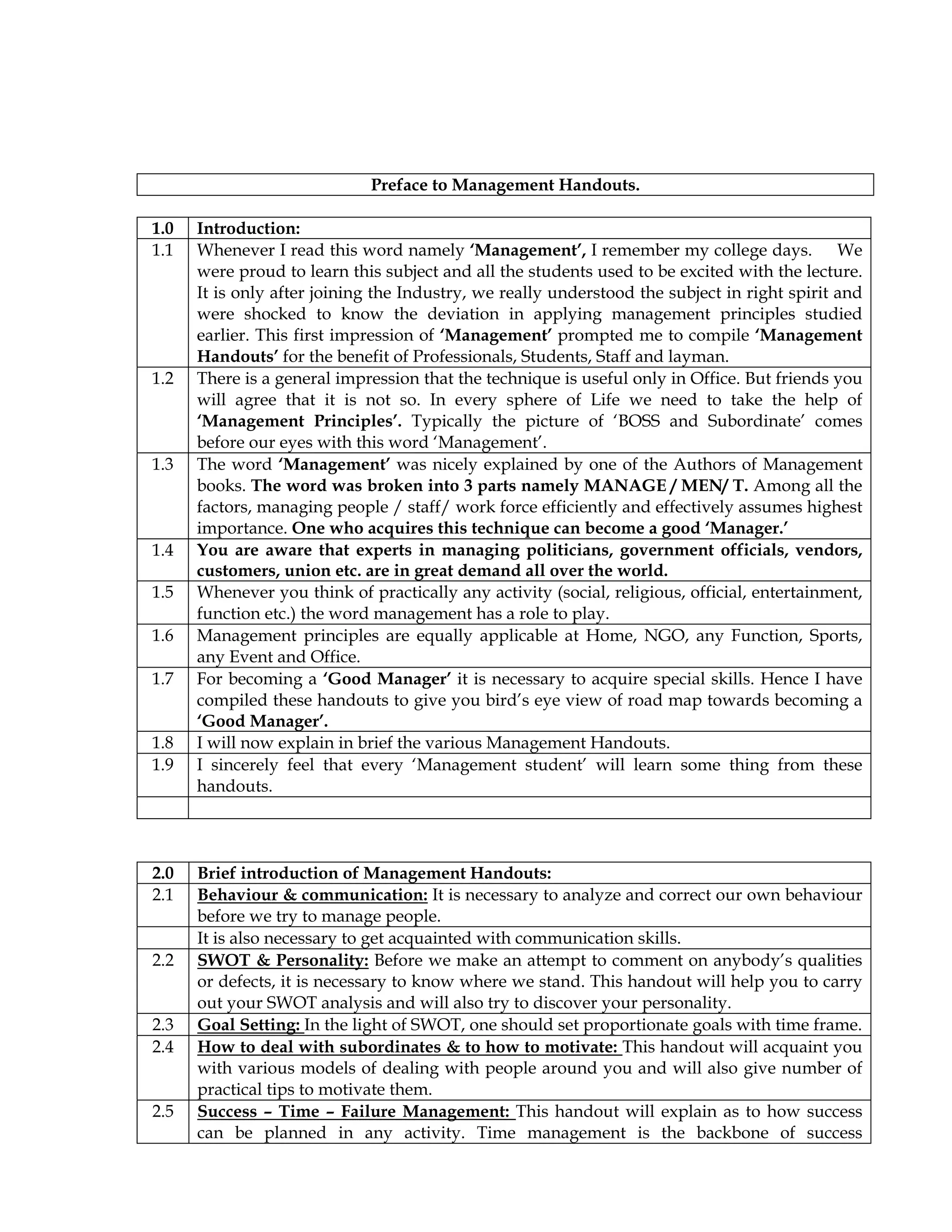 01 management handouts | PDF