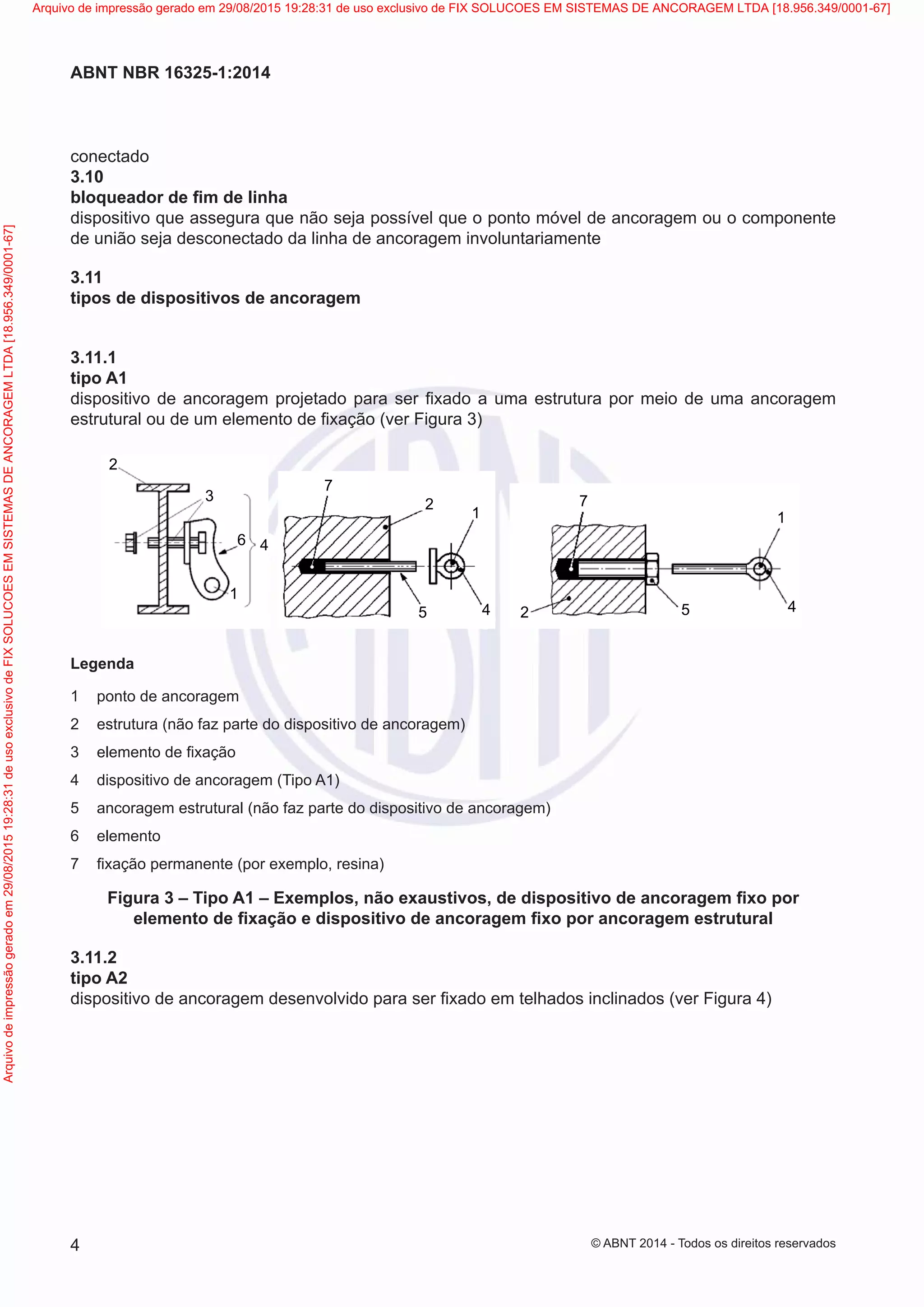 NBR 16325 - parte 1 - dispositivos de ancoragem tipos a, b e d | PDF
