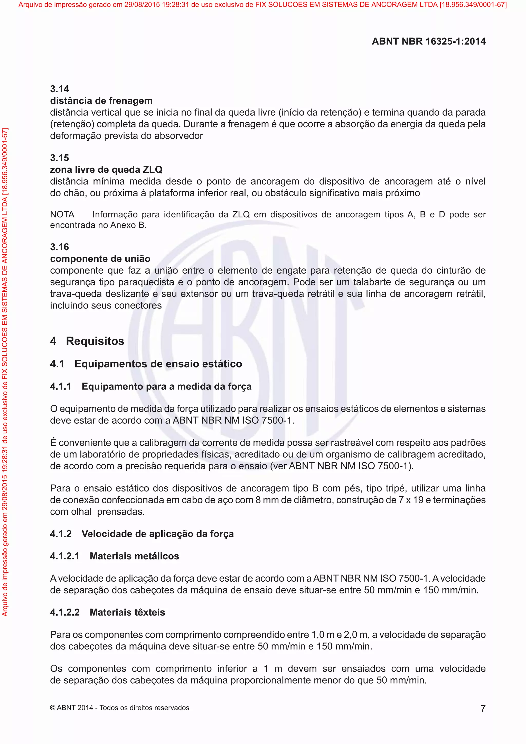 NBR 16325 - parte 1 - dispositivos de ancoragem tipos a, b e d | PDF
