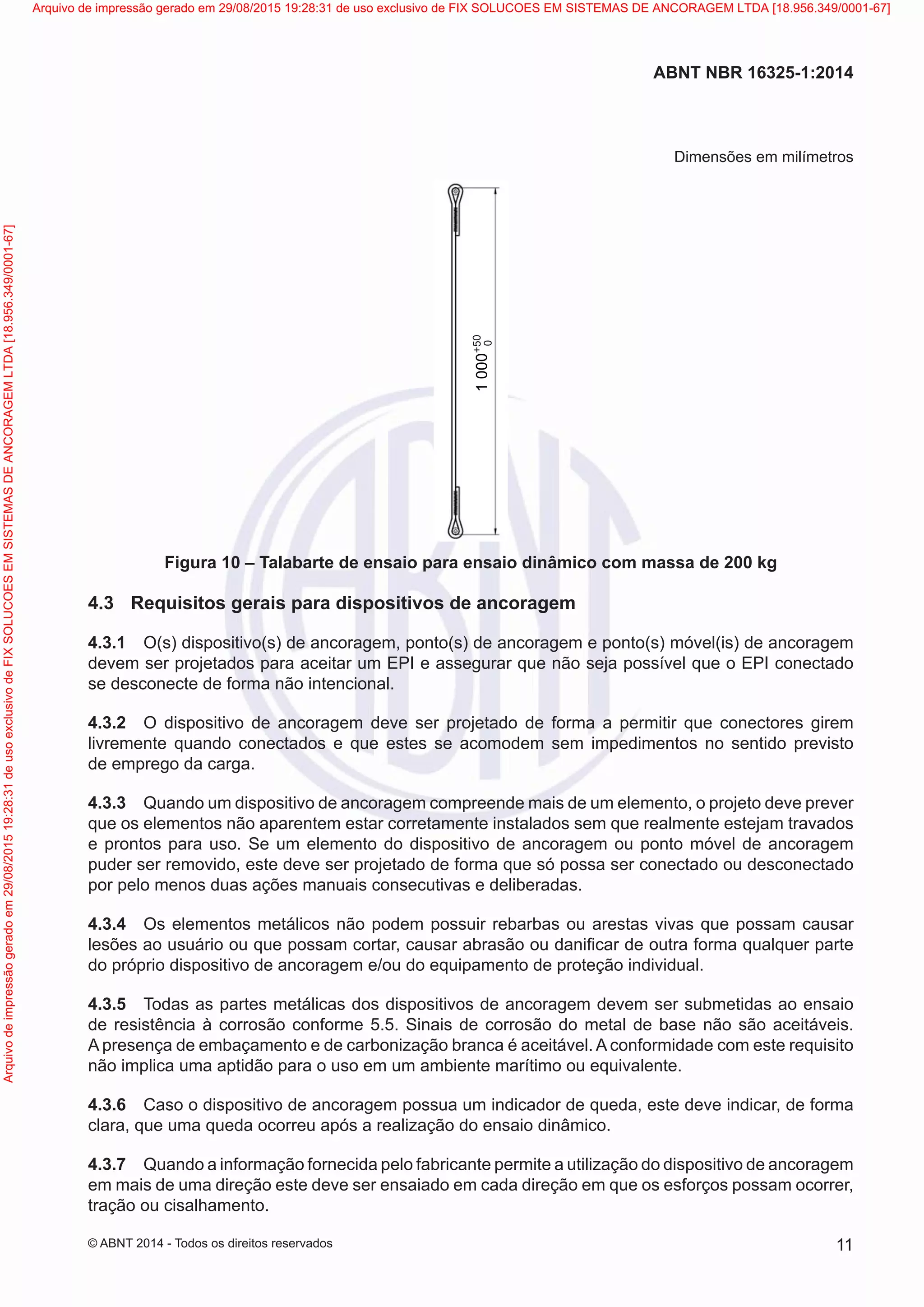 NBR 16325 - parte 1 - dispositivos de ancoragem tipos a, b e d | PDF