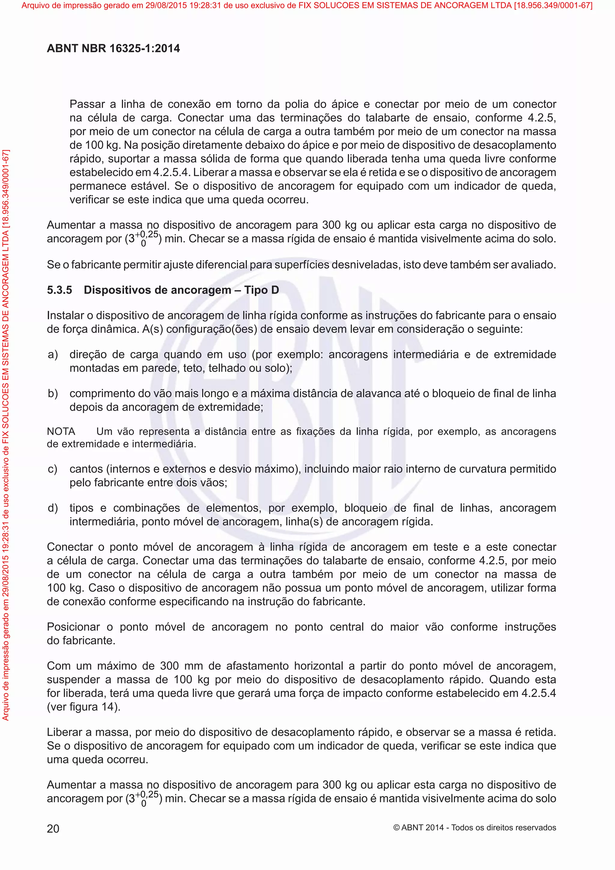 NBR 16325 - parte 1 - dispositivos de ancoragem tipos a, b e d | PDF