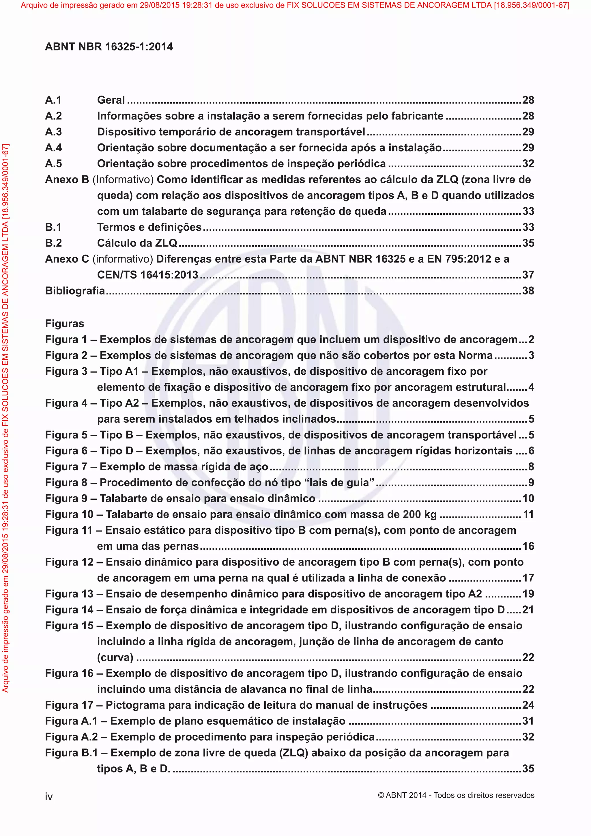 NBR 16325 - parte 1 - dispositivos de ancoragem tipos a, b e d | PDF