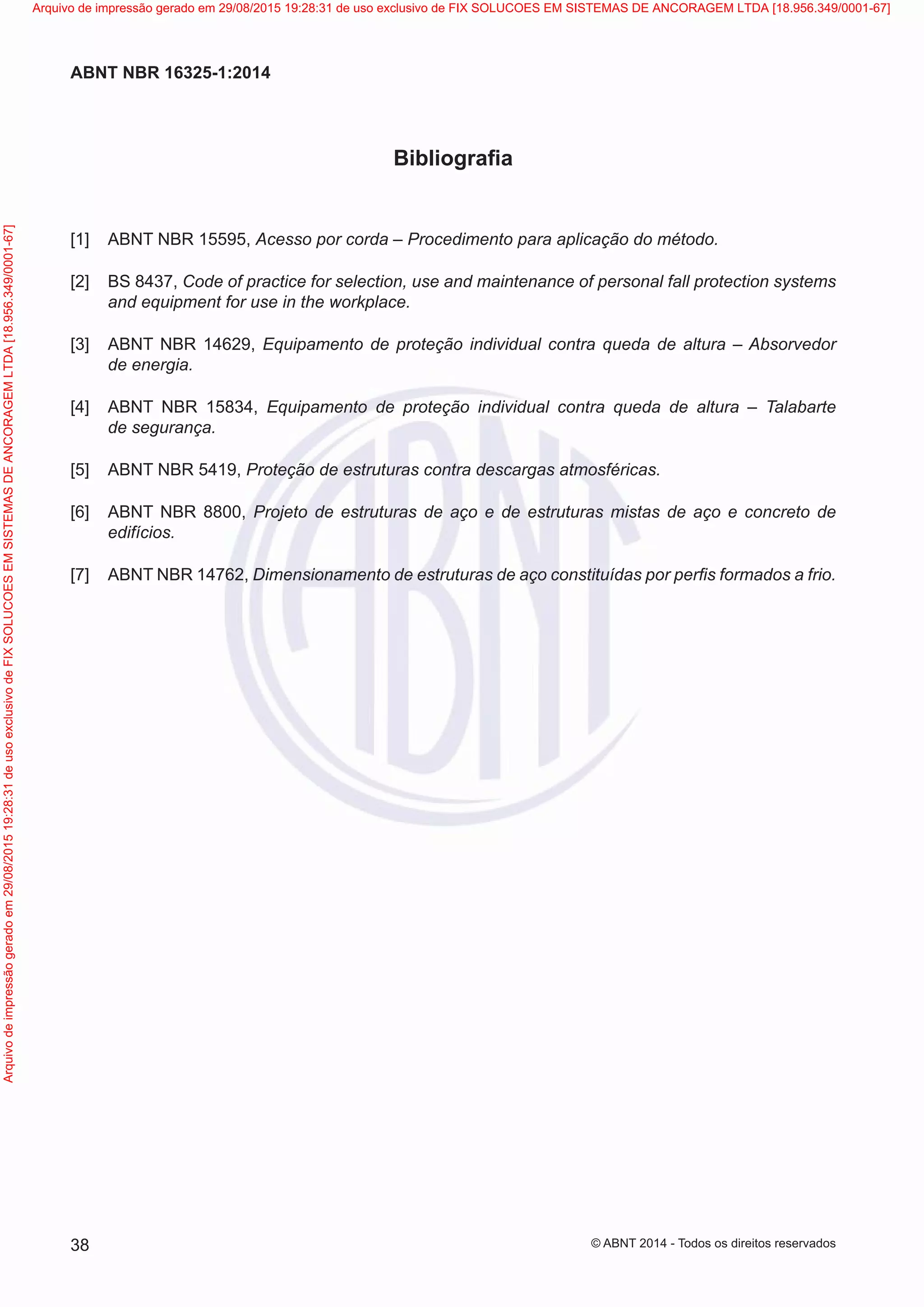 NBR 16325 - parte 1 - dispositivos de ancoragem tipos a, b e d | PDF