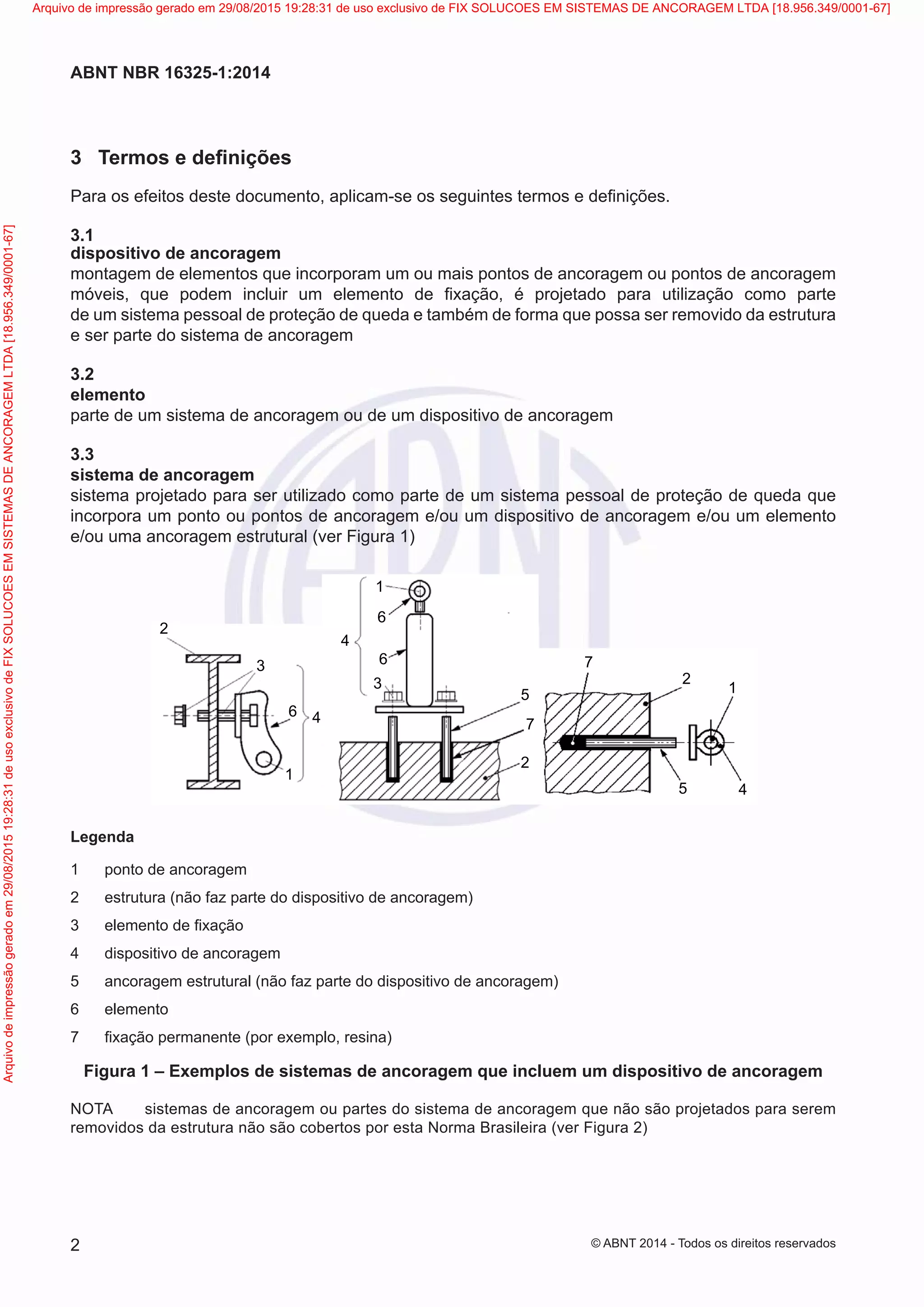 NBR 16325 - parte 1 - dispositivos de ancoragem tipos a, b e d | PDF