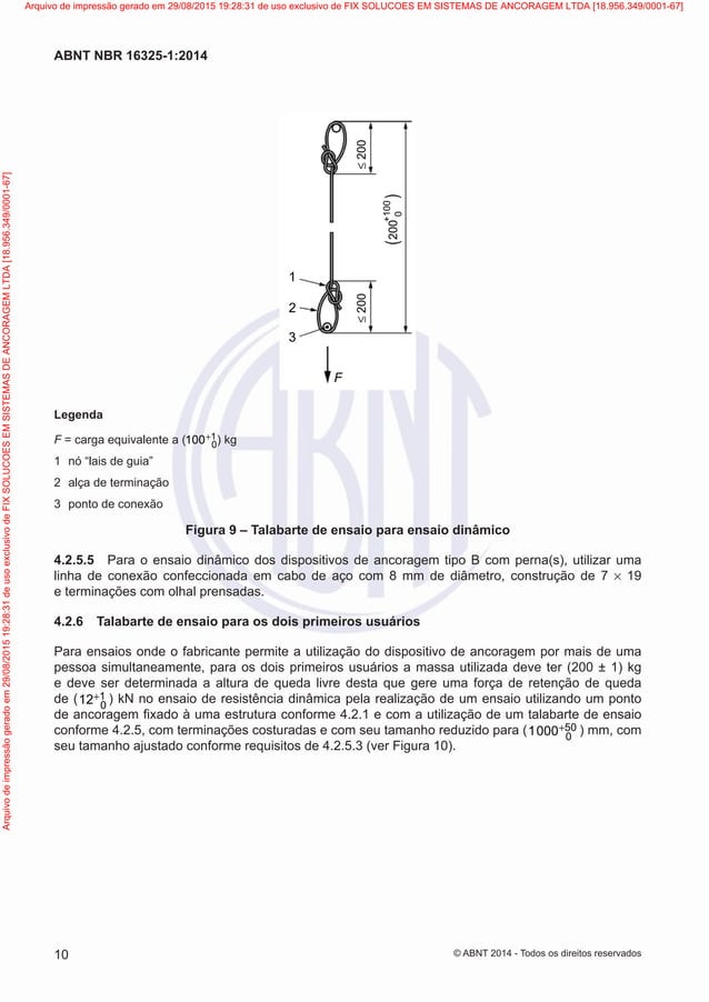 NBR 16325 - parte 1 - dispositivos de ancoragem tipos a, b e d | PDF
