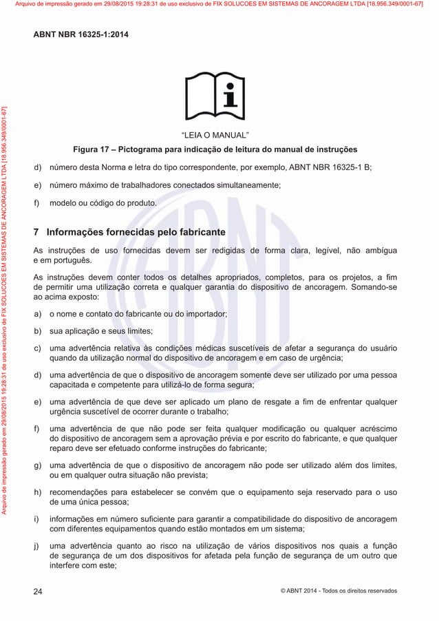 NBR 16325 - parte 1 - dispositivos de ancoragem tipos a, b e d | PDF