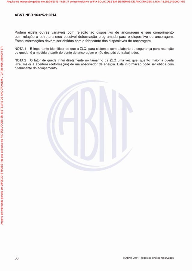 NBR 16325 - parte 1 - dispositivos de ancoragem tipos a, b e d | PDF