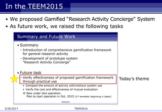 Gamifying Research Activity Support System | PPTX | Computer Software and Applications | Computing