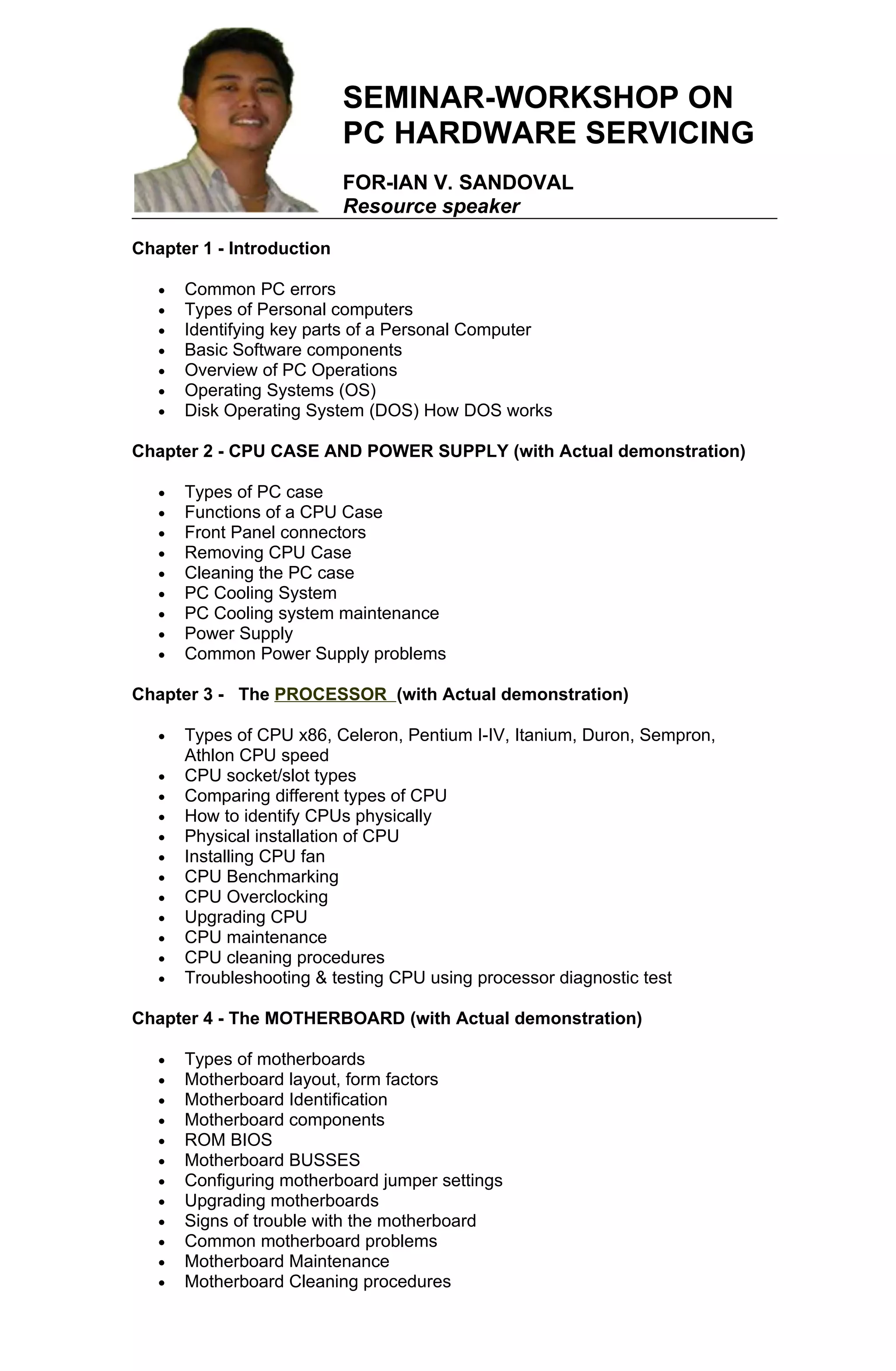 PC Hardware Servicing Outline | PDF