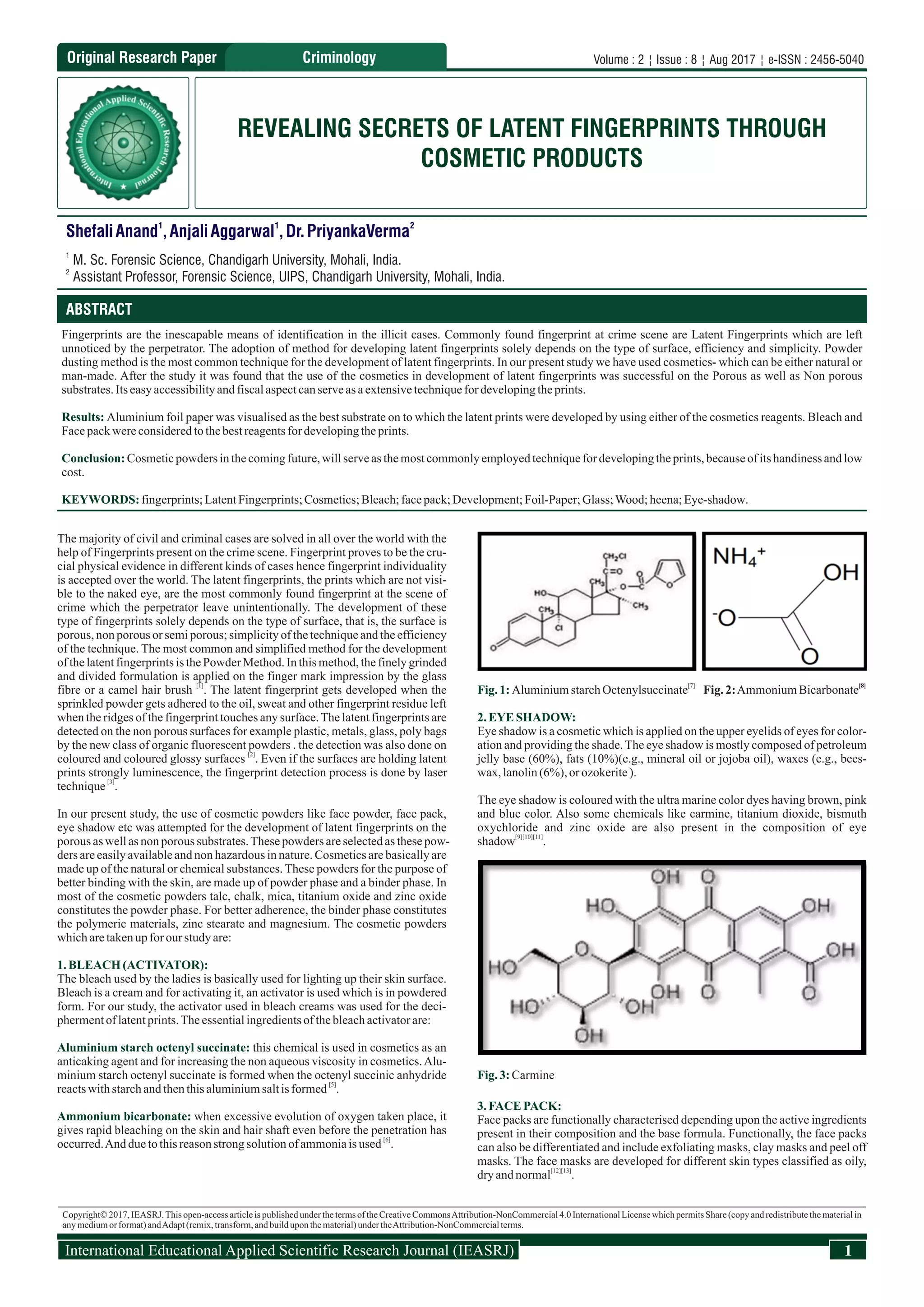 REVEALING SECRETS OF LATENT FINGERPRINTS THROUGH COSMETIC PRODUCTS | PDF